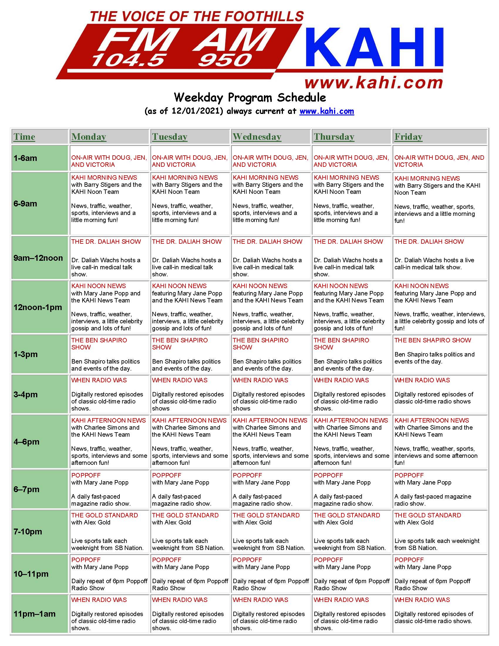 KAHI.com | KAHI Program Schedule