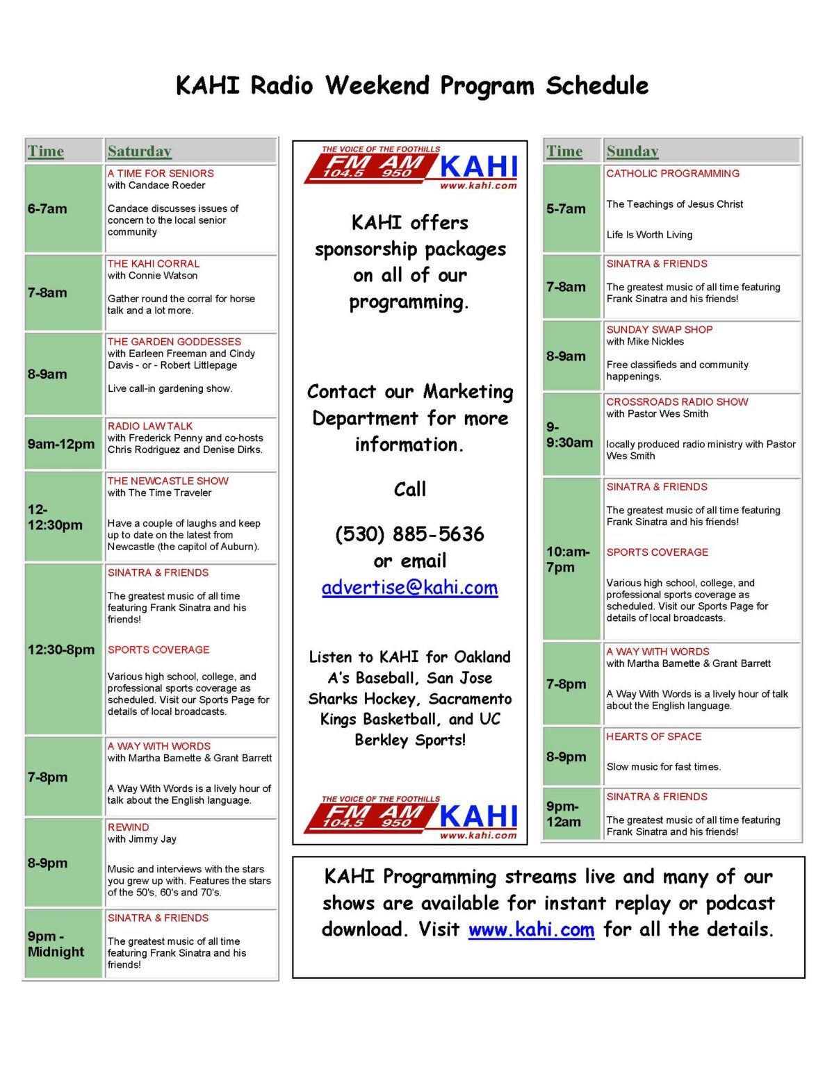 KAHI.com | KAHI Program Schedule
